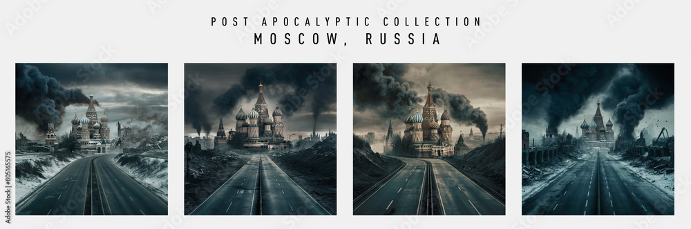 Post Apocalyptic cinematic fictional Moscow, Russia city skyline ...