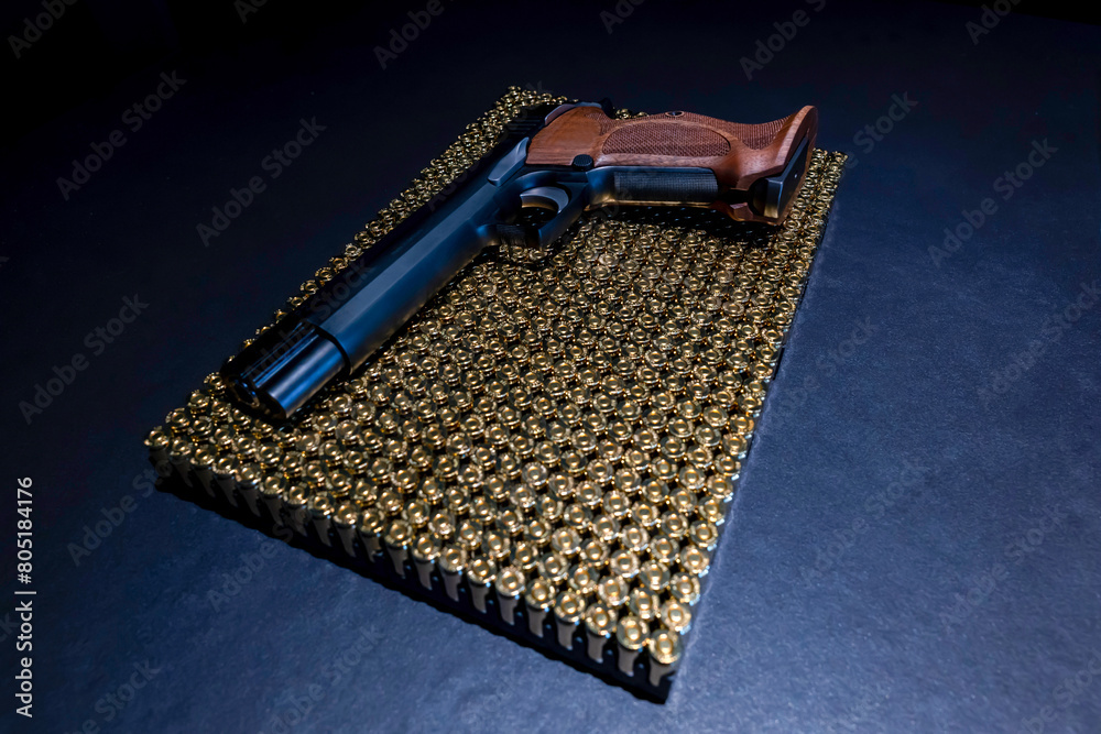 Elegant Semiautomatic 9mm Handgun with Swiss Helvetia Symbol Leaning on ...