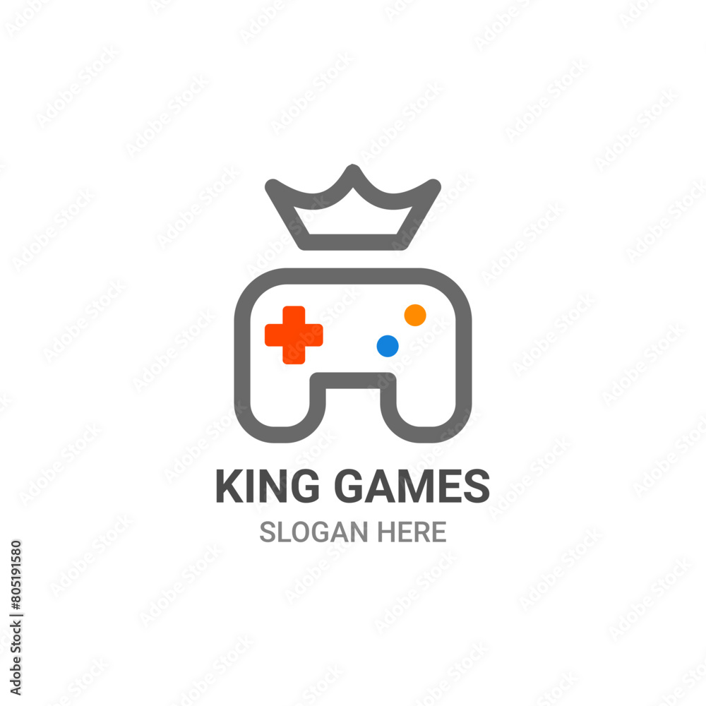 King games logo concept. Minimalist games logo with crown. Joystick Vector illustration. Stock ...