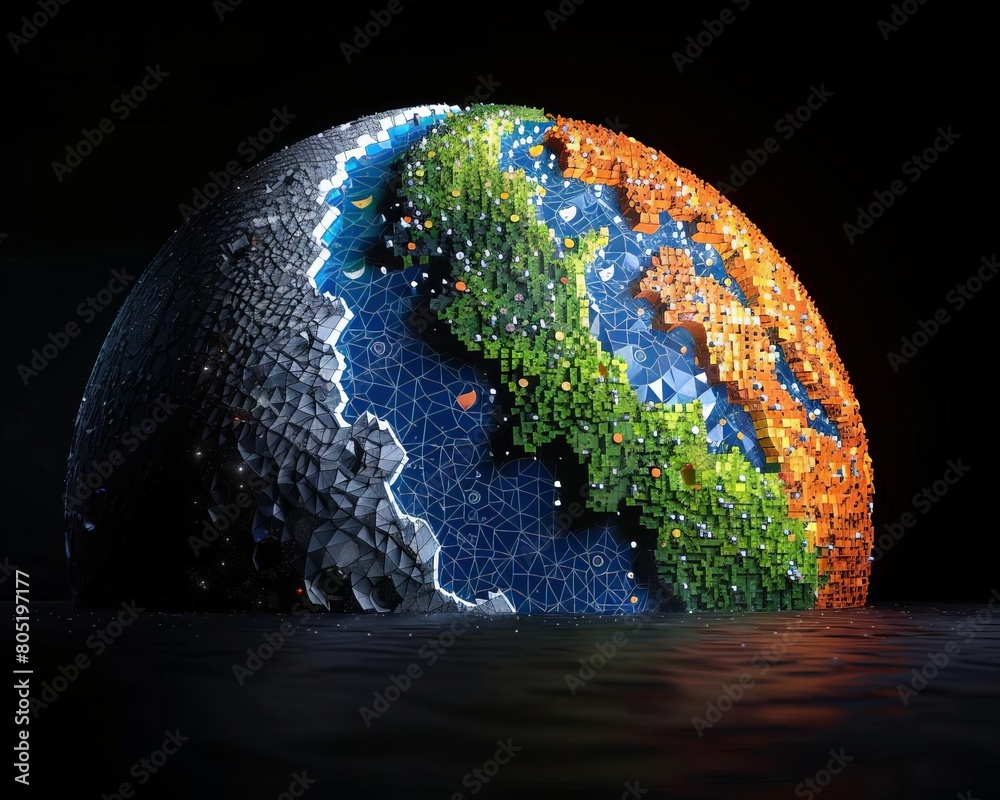 Innovative digital globe illustration featuring a dynamic, colorful ...