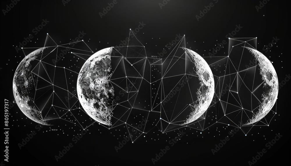 Illustrate a low-poly infographic showing the phases of the moon ...
