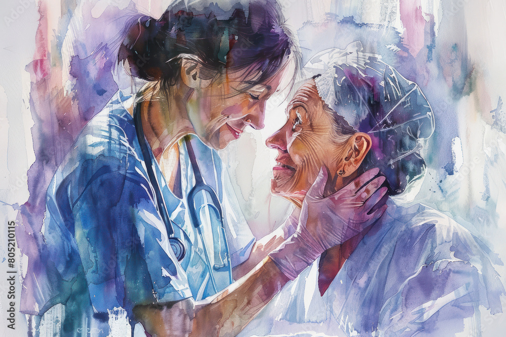 "Nurse Comforting Patient Watercolor Painting", International Nurses Day, hospital care ...
