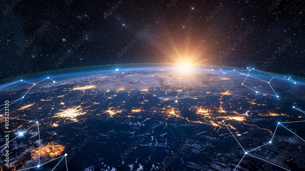 Spectacular view from space showcasing Earth's network connections lit ...