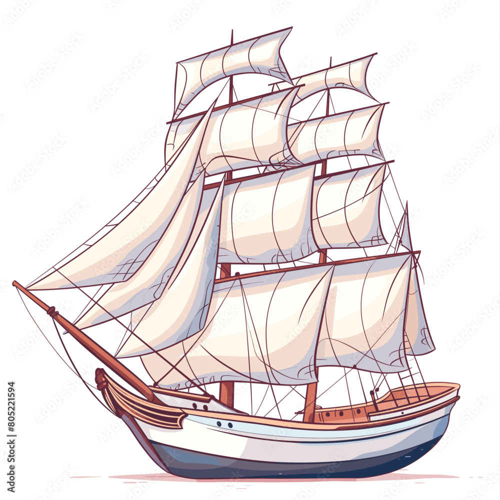 Tall ship sails billowing, vintage sailing vessel seaworthy adventure ...