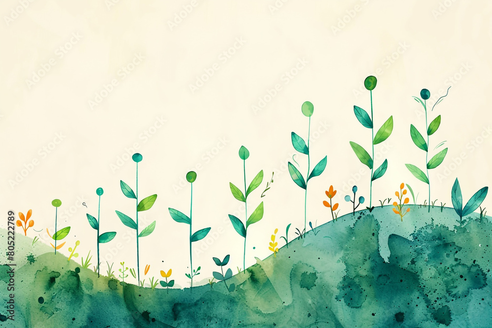 Growth Chart, Hand-drawn upward trend graph with plants growing from ...