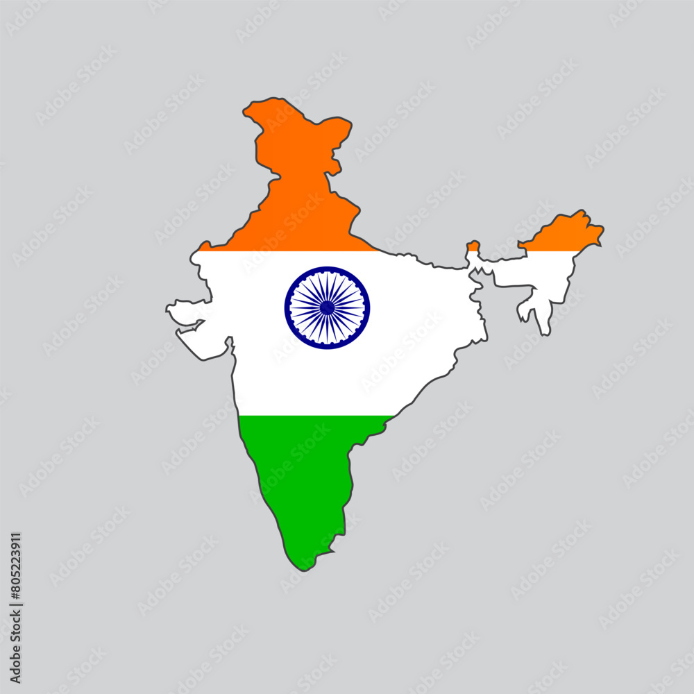 India map isolated with flag with gray background illustration. IND Map ...