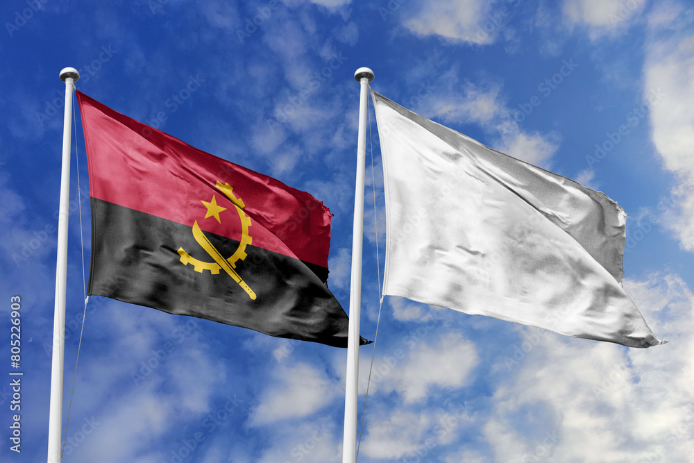 3d illustration. Angola and White (Null) Flag waving in sky. High ...