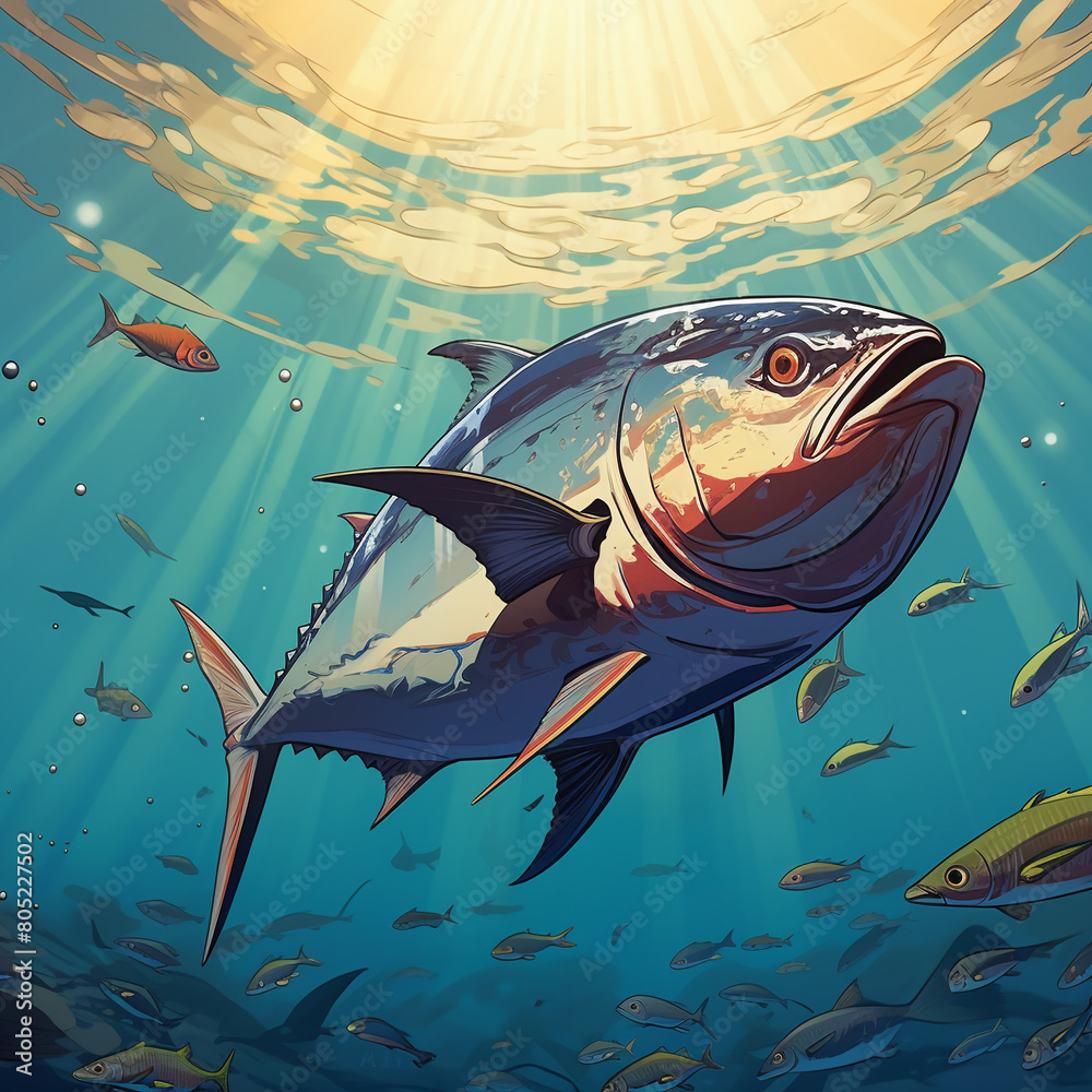 Against a backdrop of minimalism, a giant tuna fish inhabited its fish ...