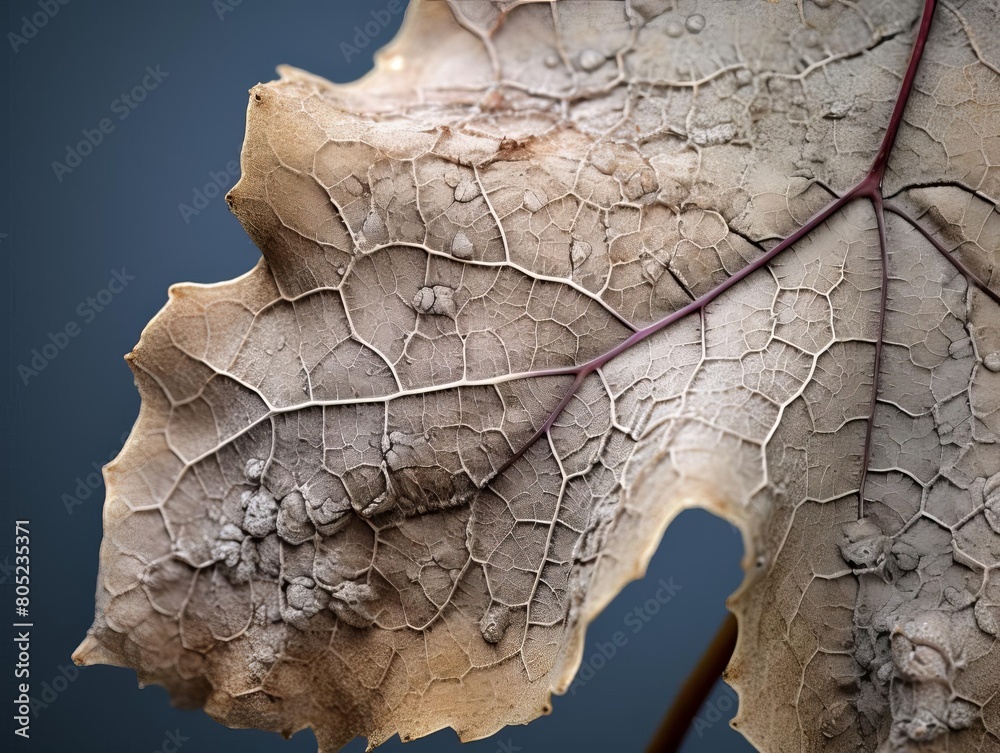 Macro photography of a grapevine leaf with botrytis blight, showcasing ...