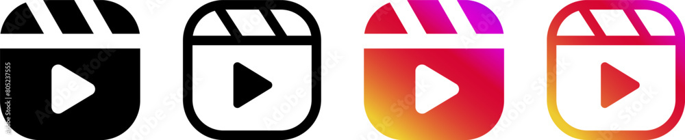 Instagram Reels icon set isolated on transparent background. Line ...