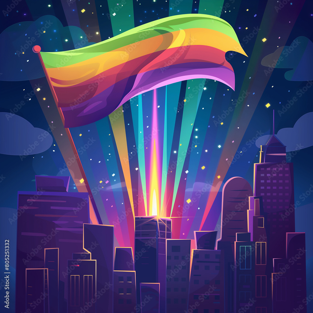 A symbolic vector banner portraying the LGBTQ+ pride flag as a powerful ...
