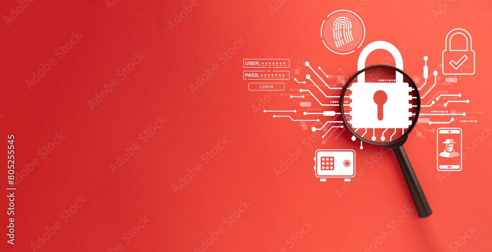 Magnifying Glass Zooms in on Cyber Security and Hacker Icon for ...