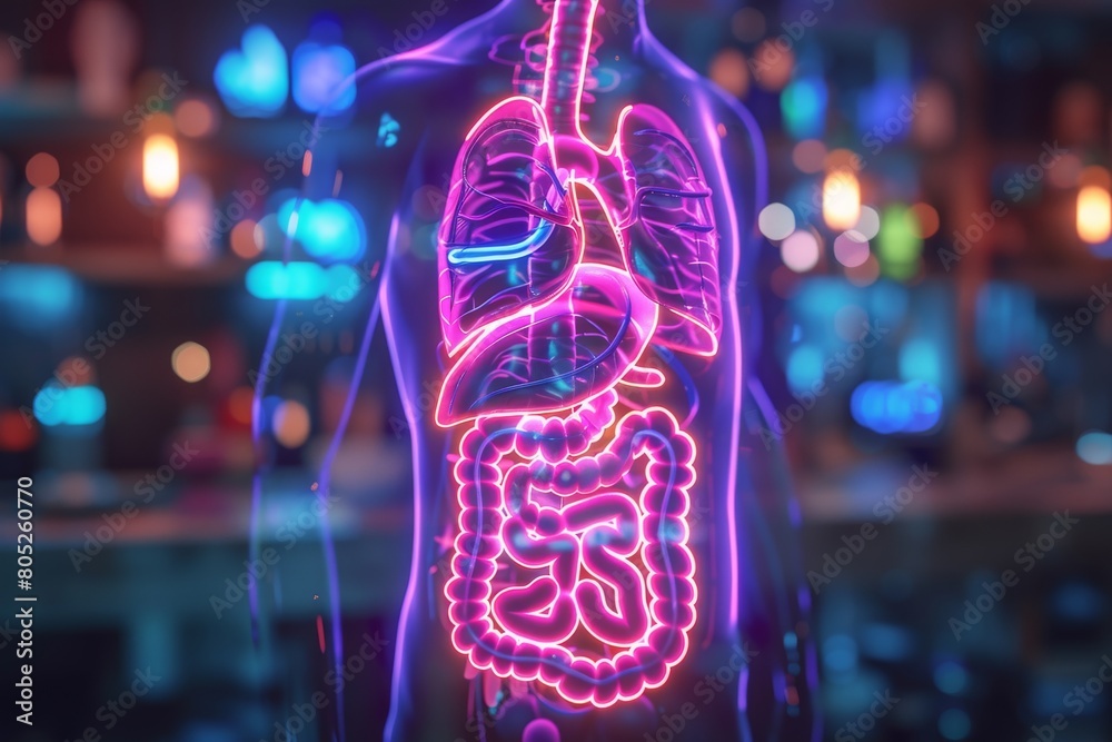 Neon-colored internal organs visible on x-ray scans in the rap room ...