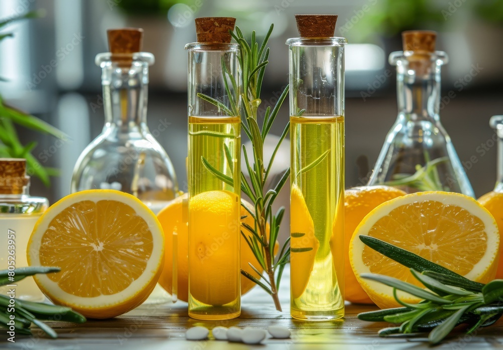 Presentation: Biological experiment with lemon extract, rosemary leaves ...