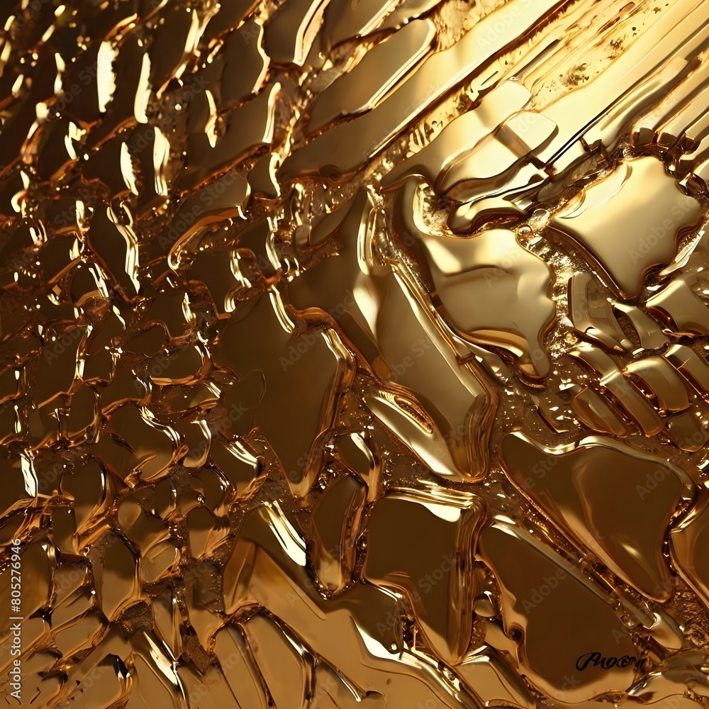 Modern shining golden abstract painting of gold with metal elements ...