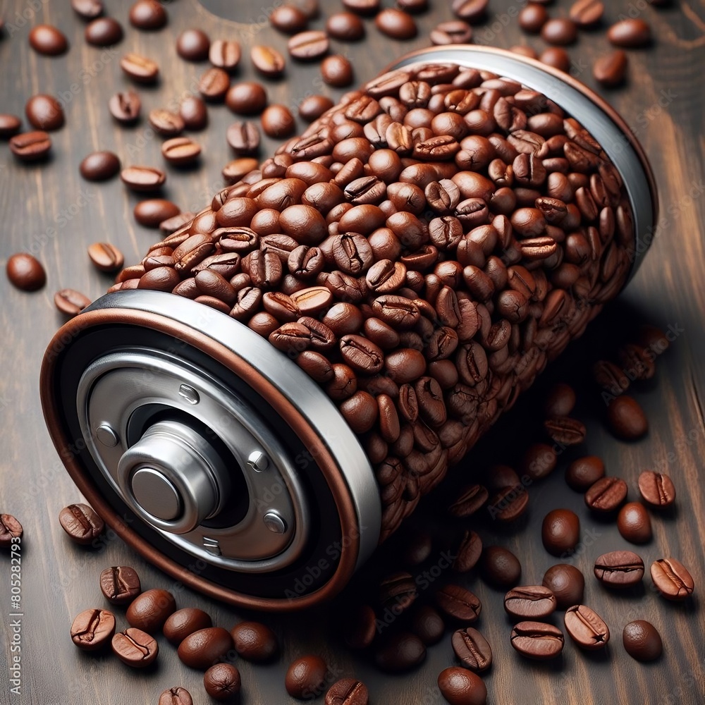 AI illustration of a battery made of coffee roasted coffee beans to ...