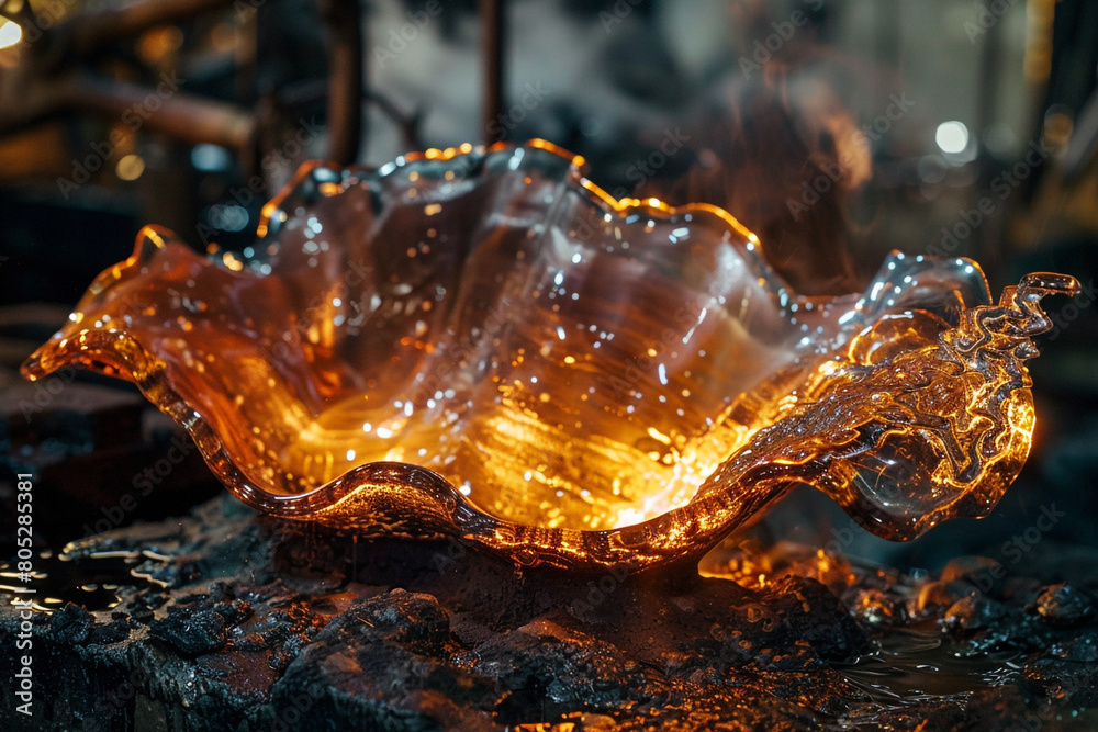 The glowing flow of molten copper into its new shape, a moment frozen ...