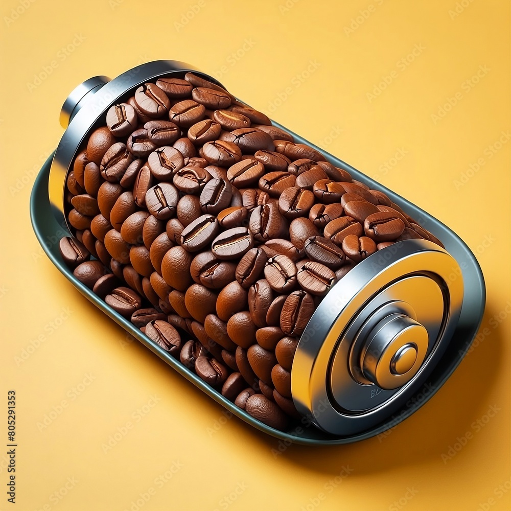AI illustration of a battery made of coffee roasted coffee beans to ...