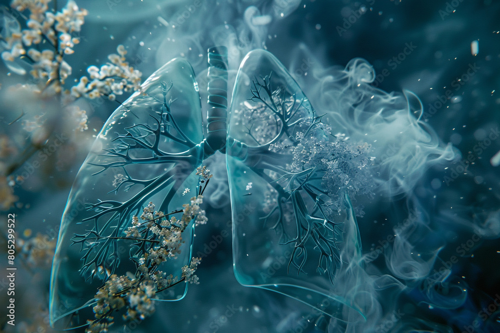 Visualization of a lung partially obstructed by fluid, highlighting the ...