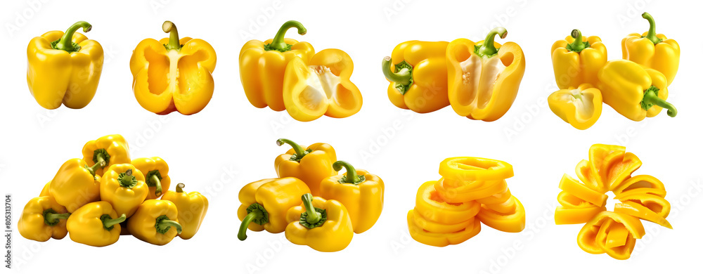 Yellow Capsicum bell pepper fruit vegetable, many angles and view side ...