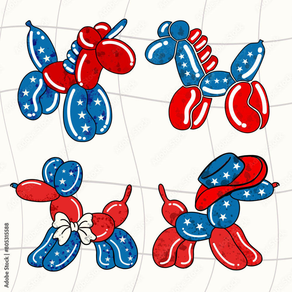 balloon dog retro 4th of July, groovy retro 4th of july, groovy easter ...