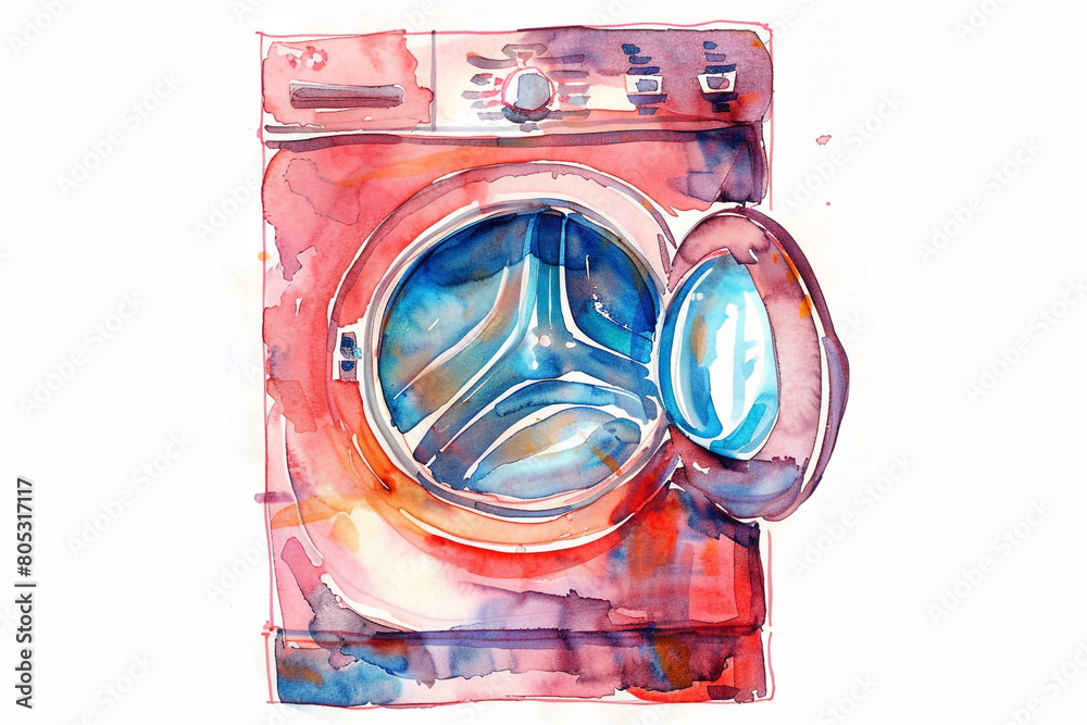Whimsy watercolor of A washing machine clipart, watercolor clipart ...