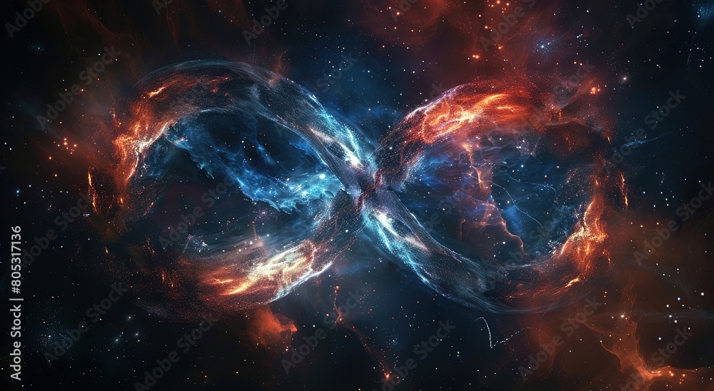 An infinity symbol with an outer space background, dark and colorful ...