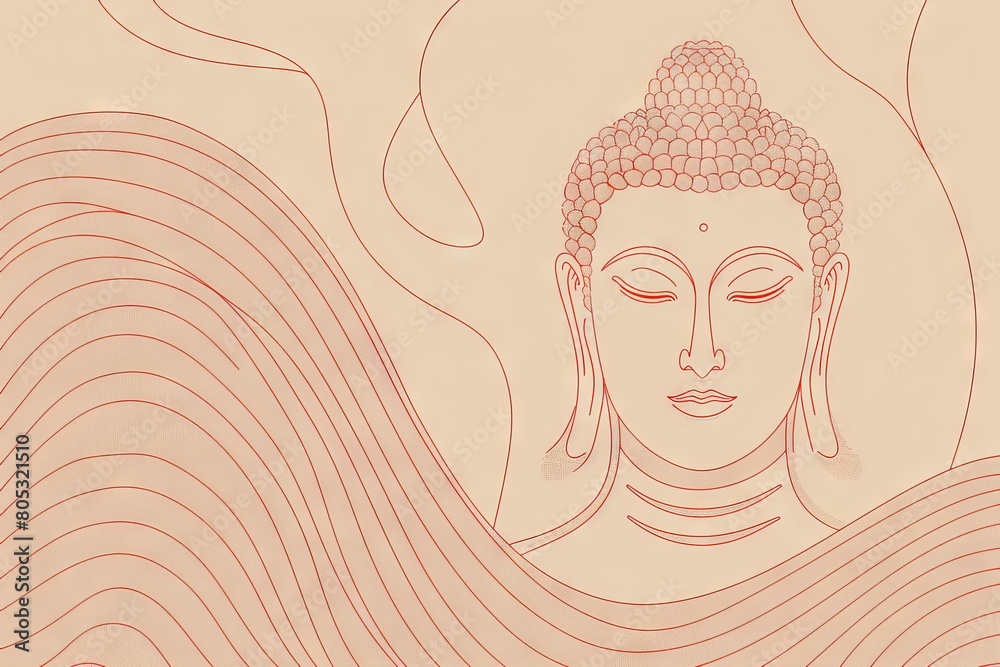 Abstract meditative calm, zen buddha line art on soft background ...