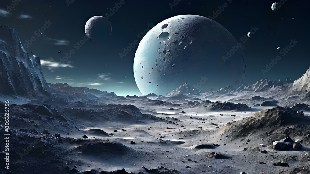 Lunar landscapes with lunar craters and surface features | Night Scene ...