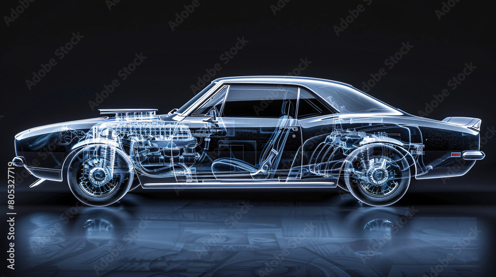 X-Ray View of Classic Car Engineering, Displaying Internal Mechanics ...