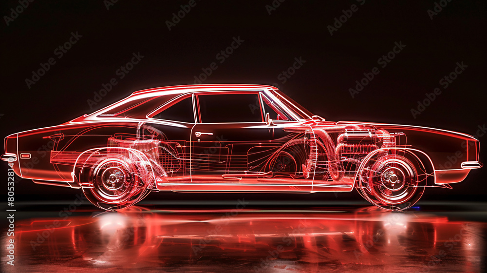 X-Ray View of Classic Car Engineering, Displaying Internal Mechanics ...