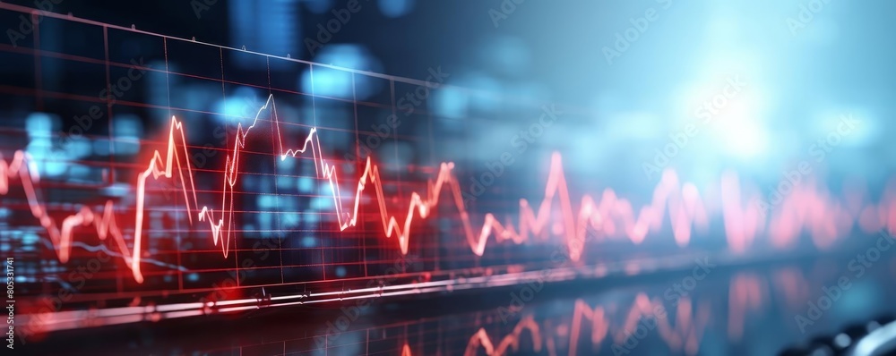 A graph with red lines and blue background. The graph is showing a ...