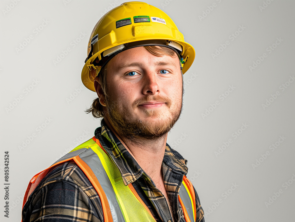 photo of a handsome 30 years old construction worker with yellow helmet ...