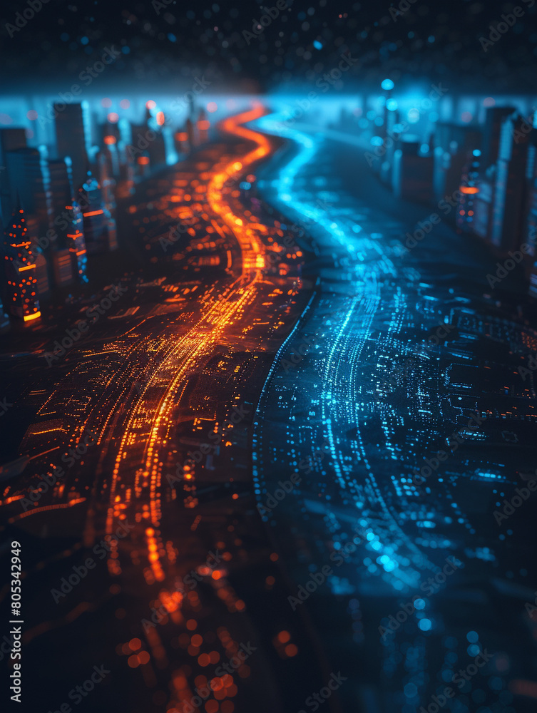 A trading chart path going in the same direction. Consists of blue and ...