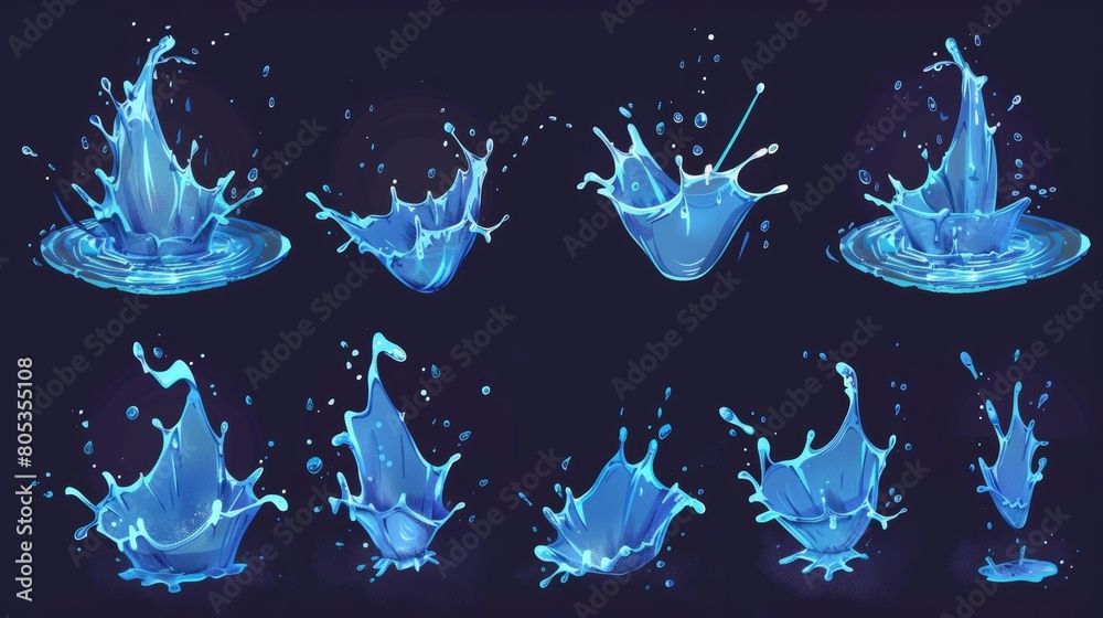 A splash of water sprite sheet for vfx animation. Stages of water ...