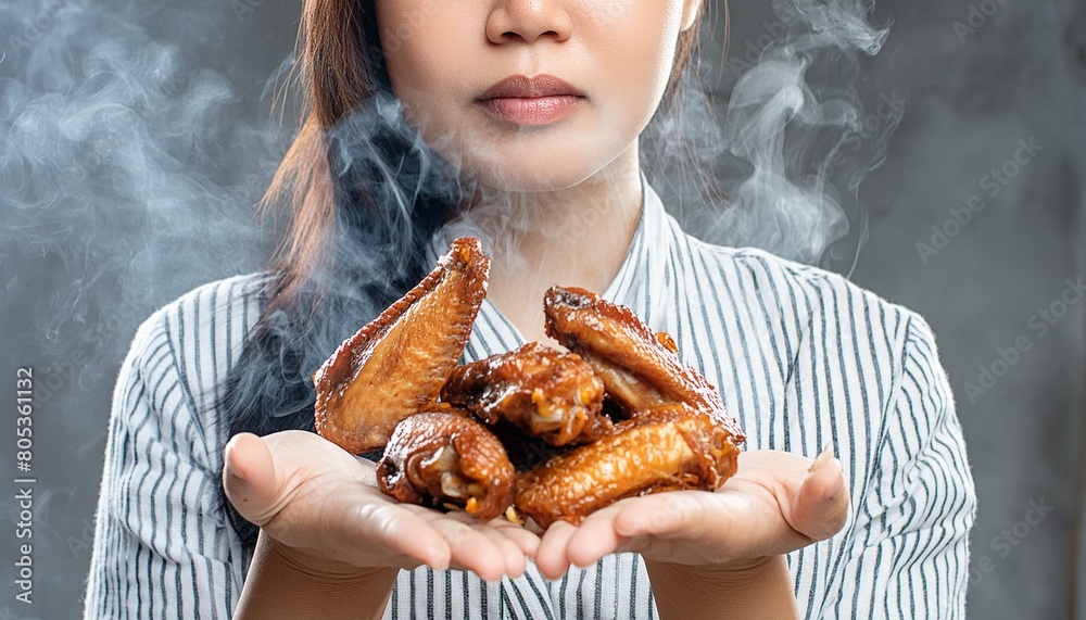 Tender Temptation: Juicy Chicken Wings in Female Hands, Steamy Break ...