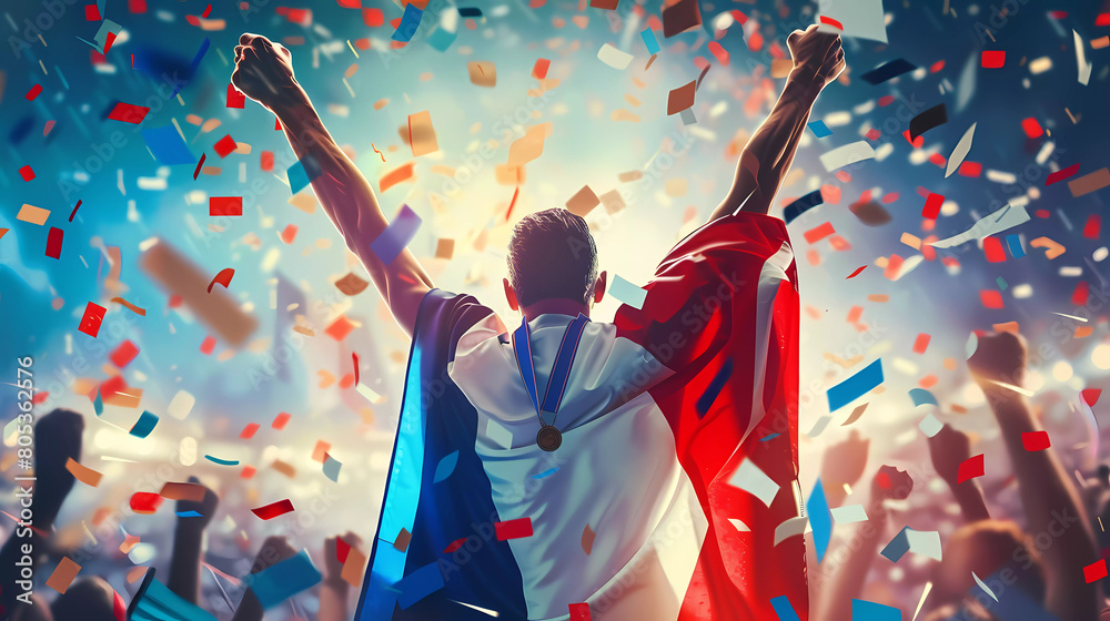 Professional athlete raise hand celebrate success with nation flag ...