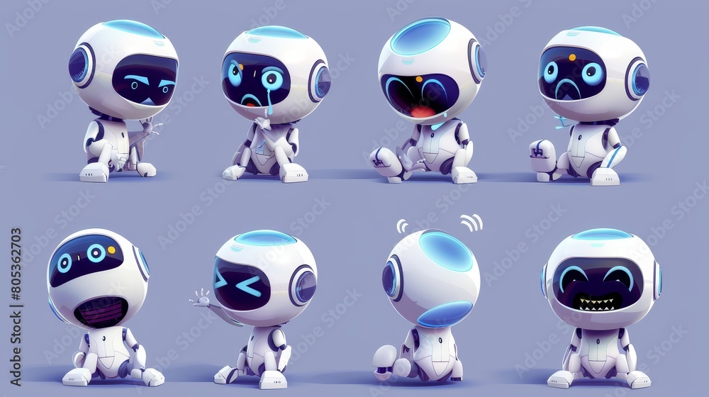 An AI mascot character with emotions sitting, standing, running, crying ...
