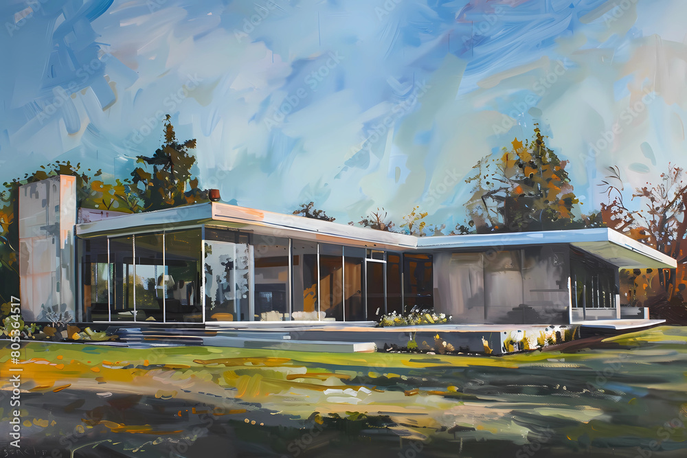 Art Moderne Style House (Oil Painting) - Originated in the United ...