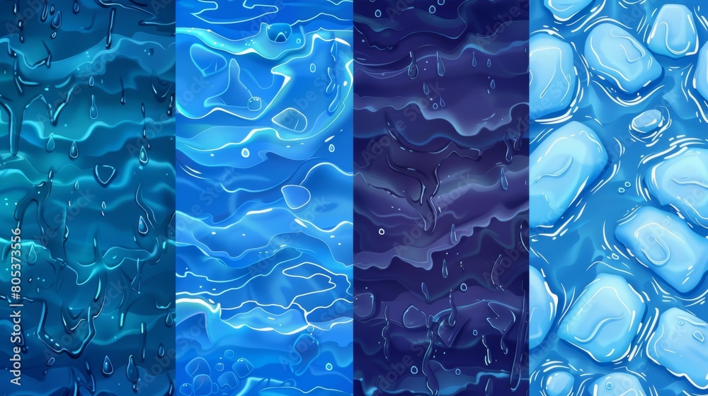Slush, snow, and water textures for a game background. Cartoon seamless ...
