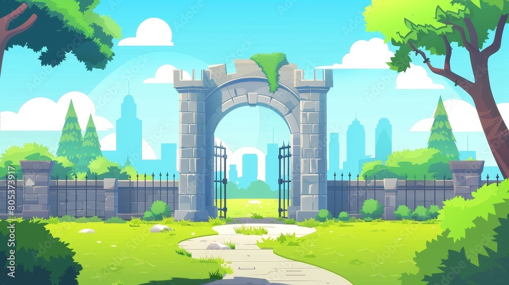 In this modern parallax background for 2d animation with cartoon garden ...