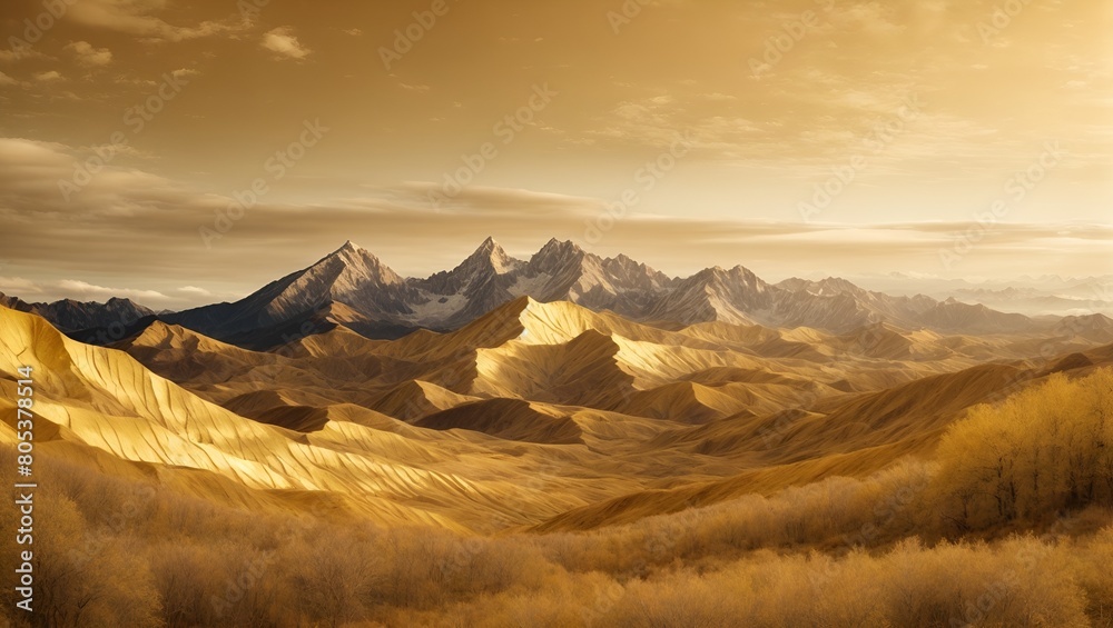 Gold mountain wallpaper design with landscape line arts, Golden luxury ...