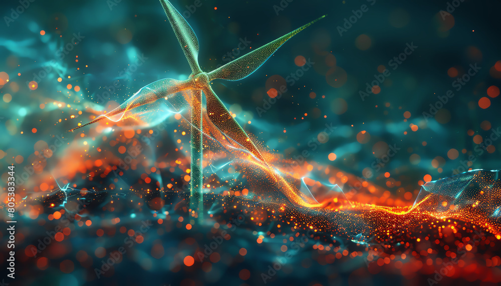 Wind turbine efficiency visualized with energy flow in green and red ...