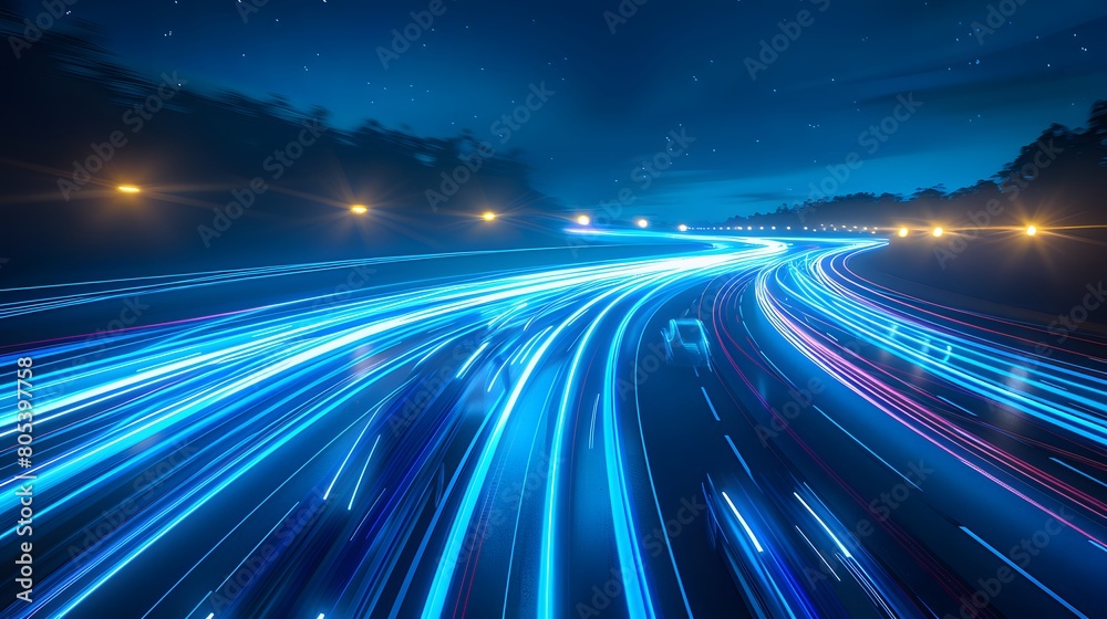 Blue technology light speed background with blue and white lines, dark ...