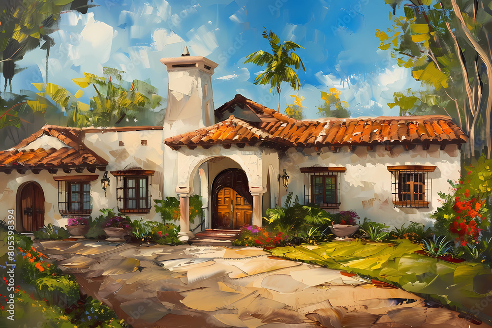 Spanish Colonial Style House (Oil Painting) - Originated in the ...