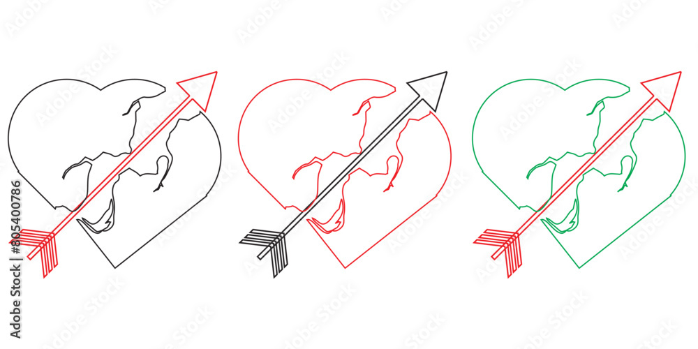 One Arrow On The Reason Of The Crack Heart. Icons Of Hearts With Arrows ...