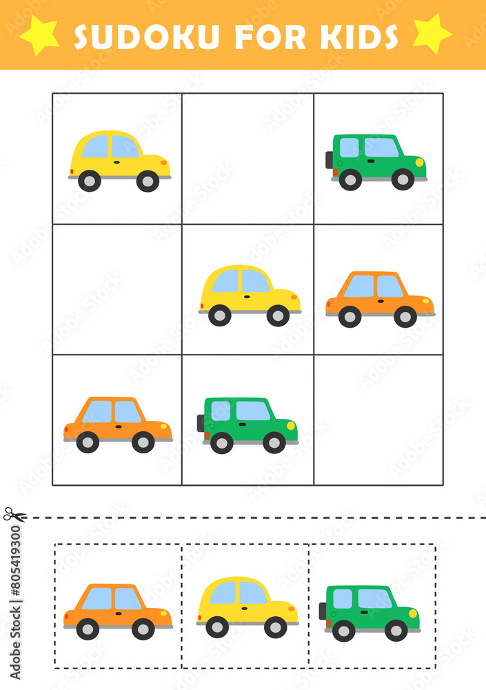 Sudoku logical reasoning activity for kids. Fun sudoku puzzle with cute ...