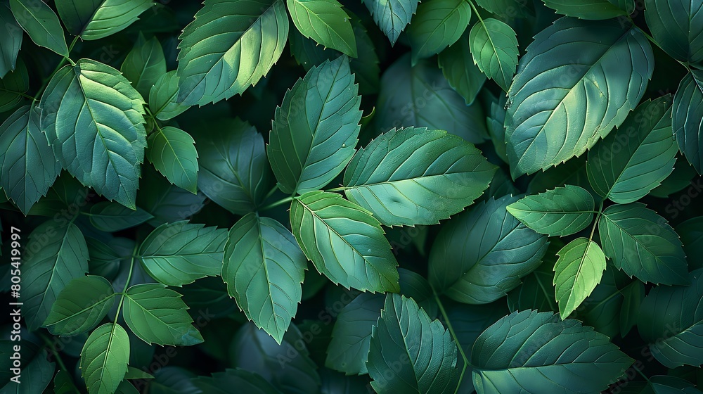 Seamless, flowing pattern of green ash leaves, artistically layered to ...