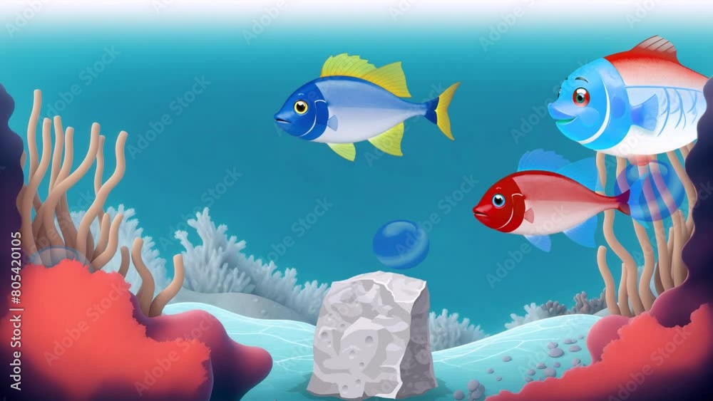 A continuously looping cartoon video showcases an underwater world ...