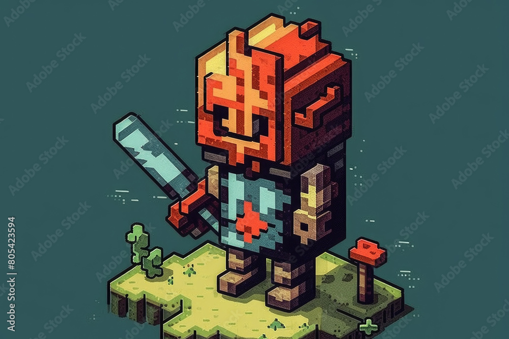 Pixel art depiction of a person holding a knife, showcasing detailed ...